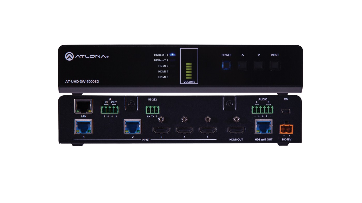 4K/UHD Five-Input HDMI Switcher with Two HDBaseT Inputs and Mirrored ...